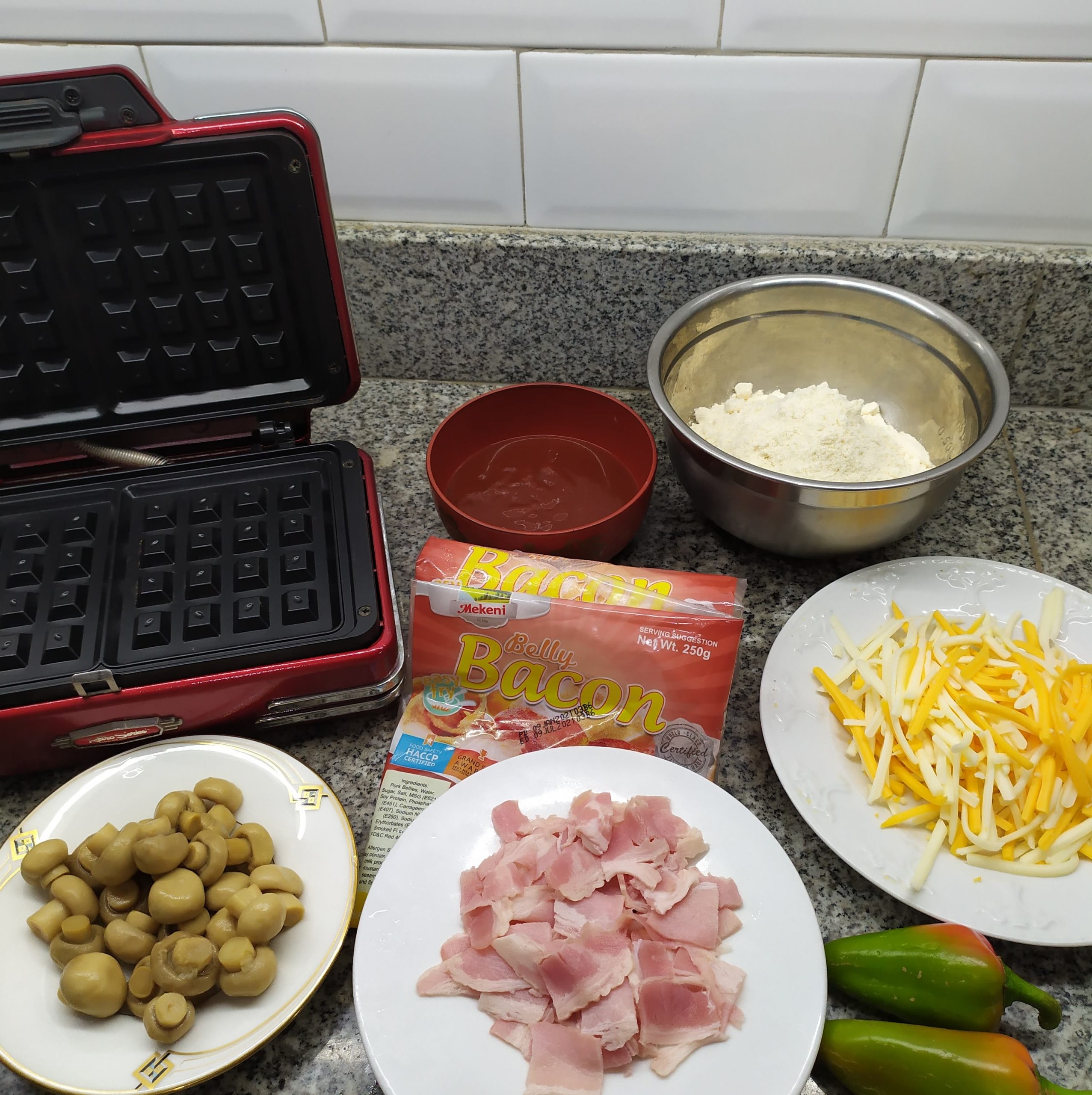 Waffle Pizza using Mekeni Belly Bacon - Mommy Levy